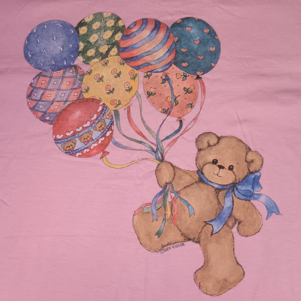 1988 Lucy Rigg Teddy Bear Art Balloons Shirt Vintage … - Gem